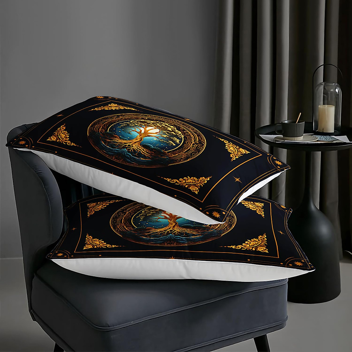 AILONEN Tree of Life Comforter Set Queen Size, Retro Golden Pattern Moon Tree Bedding Set for Room Decor,Soft Bohemian Sparkling Tree Duvet Set,1 Quilt and 2 Pillowcases,3-Piece