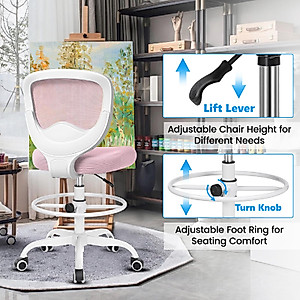 Razzor Drafting Chair Tall Office Chair for Standing Desk Chairs with Adjustable Height Footrest, Armless High Desk Chair Ergonomic Rolling Stool