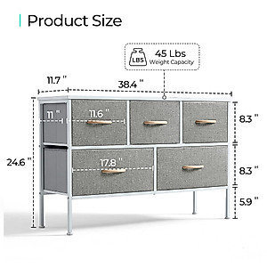 LINSY HOME Dresser for Bedroom with 5 Drawers, Fabric Long Dresser, Wide Chest of Drawers, Storage Organizer Unit for Closet, Living Room, Hallway, Nursery