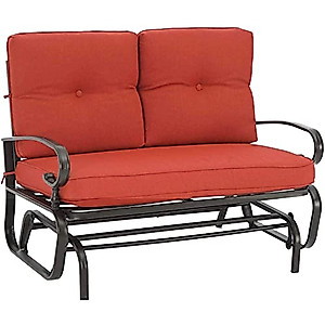 Oakmont Outdoor Glider Rocking Bench 2 Person Patio Loveseat Steel Frame Furniture Set with Removable Cushion for Patio, Garden, Yard, Porch (Red)