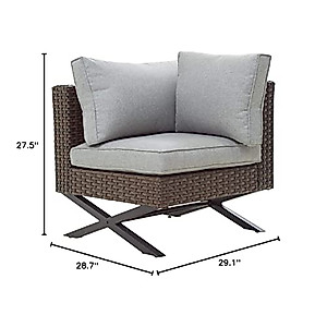 LOKATSE HOME Rattan Corner Sofa X Shape Leg Outdoor Furniture Patio Left-arm Chair with Cushions for Garden, Pool, Backyard, Brown