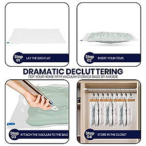 Space Saver Vacuum Storage Bags – 4 Jumbo Vacuum Sealer Bags for Bedding, Clothes, Curtains – 31.4 x 39.3 in. Vacuum Seal Bags for Moving, Travel and Organization Accessories by Amogie