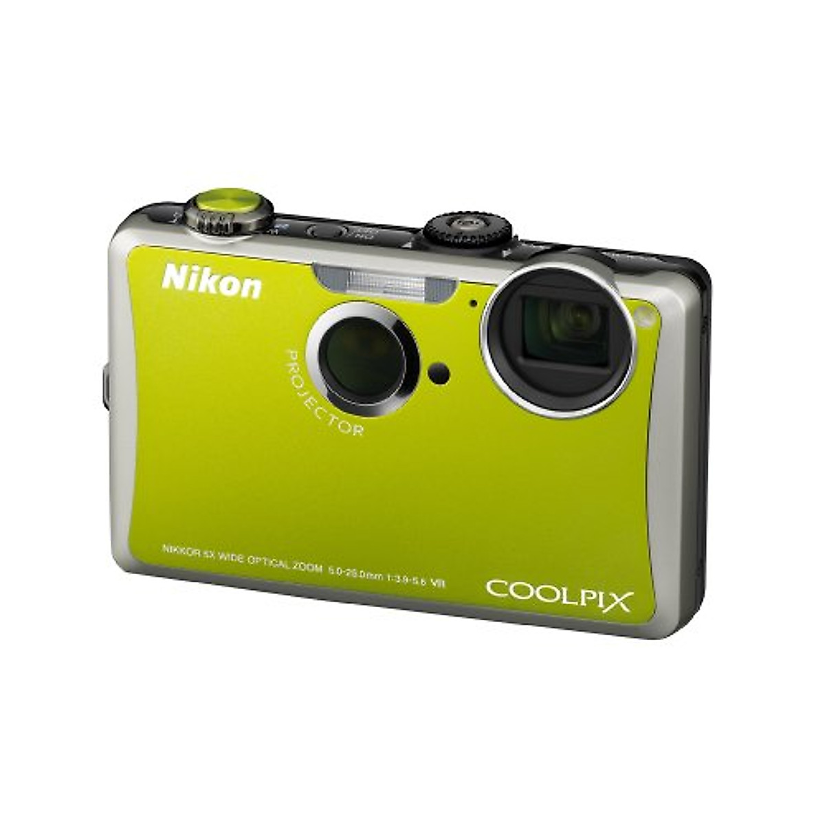 Nikon Coolpix S1100pj 14 MP Digital Camera with 5x Wide Angle Optical Vibration Reduction (VR) Zoom and 3-Inch LCD and Built-in Projector (Green)