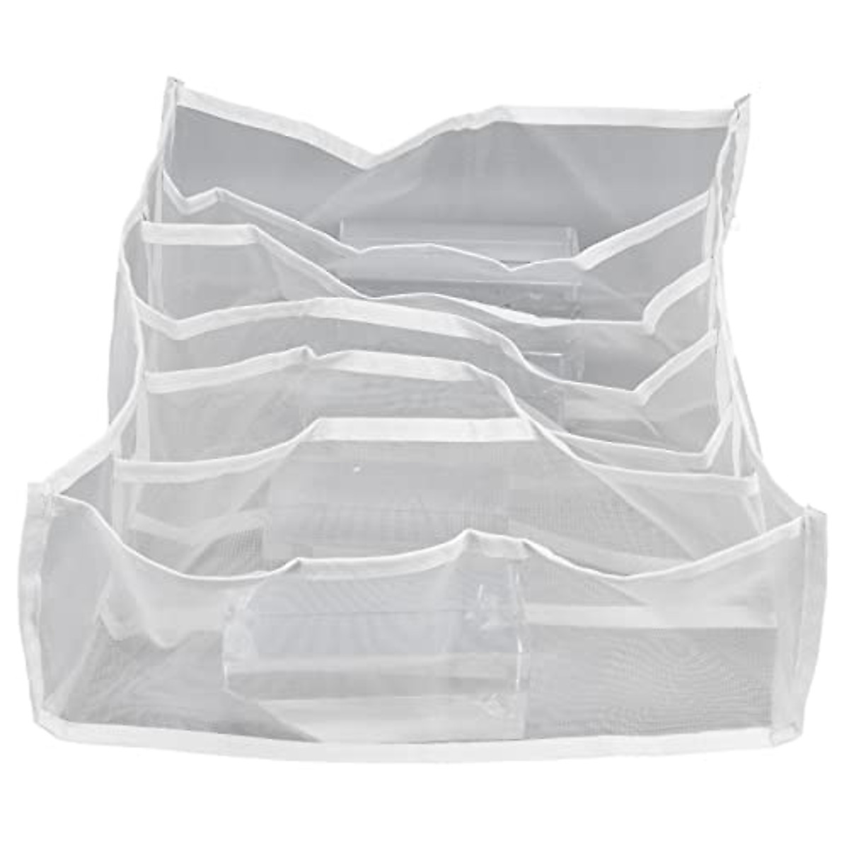 KJAOYU Sock Underwear Organizer Dividers Underwear Storage Box Breathable Foldable Multiple Cells Drawer Organizer for Bras Socks7 Cells (6 grids)