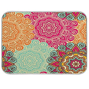 Floral Mandala Trippy Dish Drying Mat 24"x18" Absorbent Machine Washable Hanging Fast Dry Pad Dish Protective Mat for Kitchen Countertop Heat Resistant Dinner Table Mat