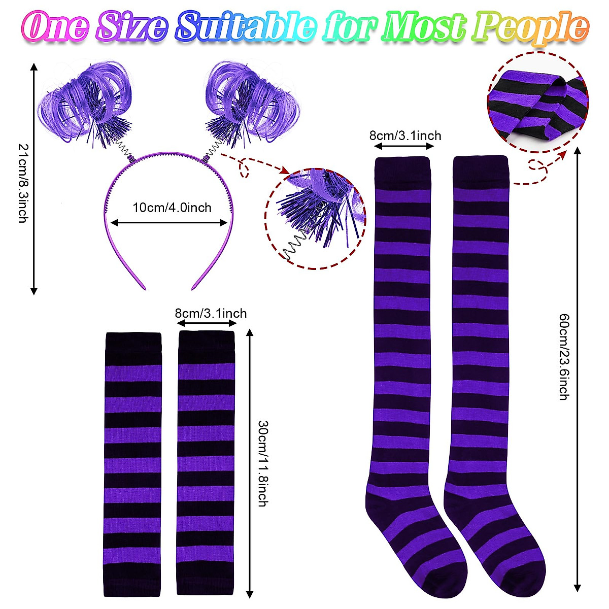 Womens Tulle Tutu Costume Set, Skirt Arm Leg Warmers Striped Socks, 80s Outfit Accessories Set for Women Party, C-Purple