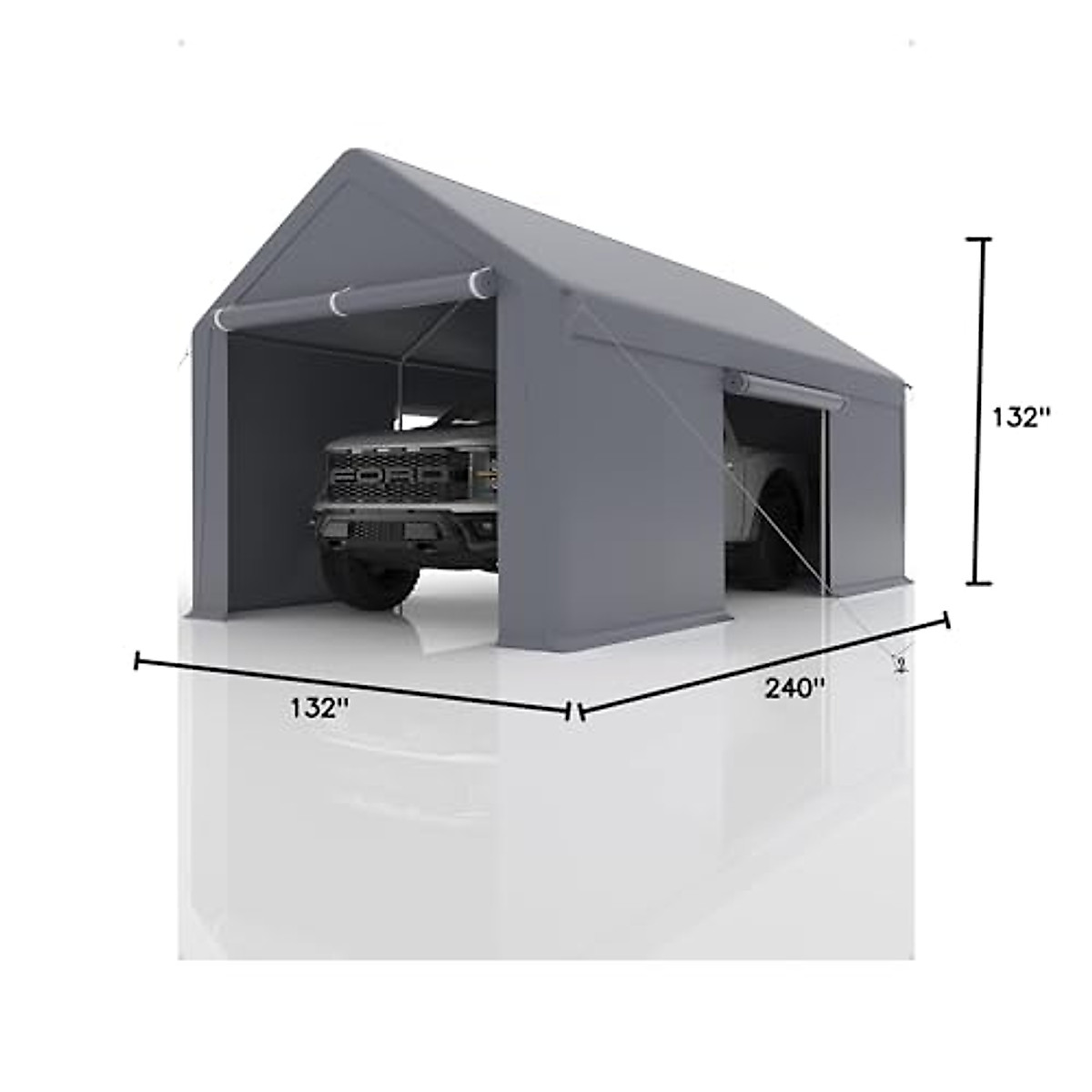DEXSO Carport 13'x20' Portable Garage, with Heavy Duty Carport Canopy, Reinforced Steel Poles and 4 Roll-up Doors, for Pickup, Boat, and Equipment, Silver Gray