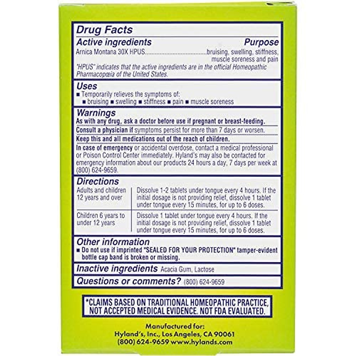 Hyland's Arnica 30x Pain Relief Formula, 50 Tablets Each (Pack of 6)