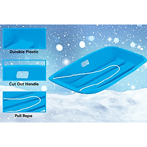 Superio Toboggan Snow sled for Kids and Adults - 35" Long with 2 Handles Pull Ropes (Blue)