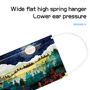 Felicy 50PC Sun Mountain Forest Watercolor printed Disposable Face Mask, Full Face Protection Women Adults Nose Clip Elastic Earloop (F - Mixed Colors), 6.9 x 3.7inch / 17.5 x 9.5cm