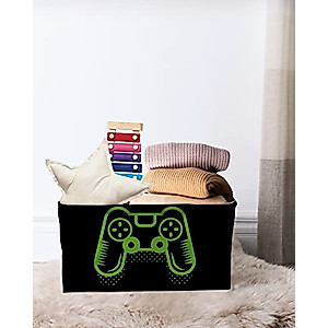 Gaming Cube Storage Organizer Bins with Handles,1PC 15x11x9.5 Inch Collapsible Canvas Cloth Fabric Storage Basket,Green Kids Game Video Games Gamepad Controller Black Kids' Toys Bin Boxes for Shelves