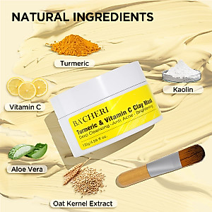 BACHERI Turmeric Vitamin C Clay Mask # 130g, Blackheads Acne Dark Spots Remover with Turmeric Extract, Turmeric Clay Mud Mask for Glowing Skin, Refining Pores and Controlling Oil