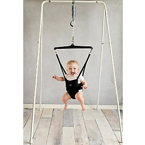 Jolly Jumper **CLASSIC** - Black Saddle- The Original Jolly Jumper with stand. Trusted by parents to provide fun for babies and to create cherished memories for families for over 75 years.