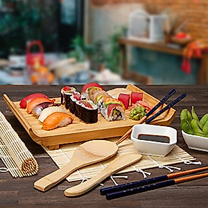 Noble Nest Sushi Making Kit for Beginners | Sushi Maker Kitchen Accessories Set Included Bamboo Sushi Rolling Mat, Chopsticks, Dipping Plates, Ladle, Serving Tray, Sushi Knife & Roller