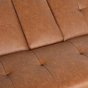 Cyanhope Futon Sofa Bed Convertible Love Seat Faux Leather Sleeper with Folding Down Cup-Holders and Removable Arms, Brown