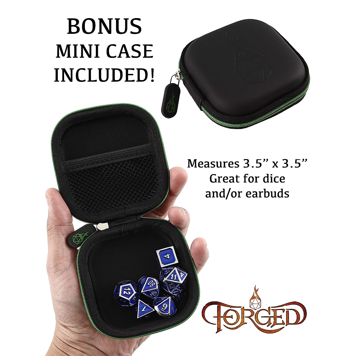 Forged Dice Co. Dice Box and Dice Tray with Removable Dice Holder - Storage Box Holds up to 300 Metal or Plastic Polyhedral Dice - Compatible with DND and Dungeons & Dragons Game Dice - Green