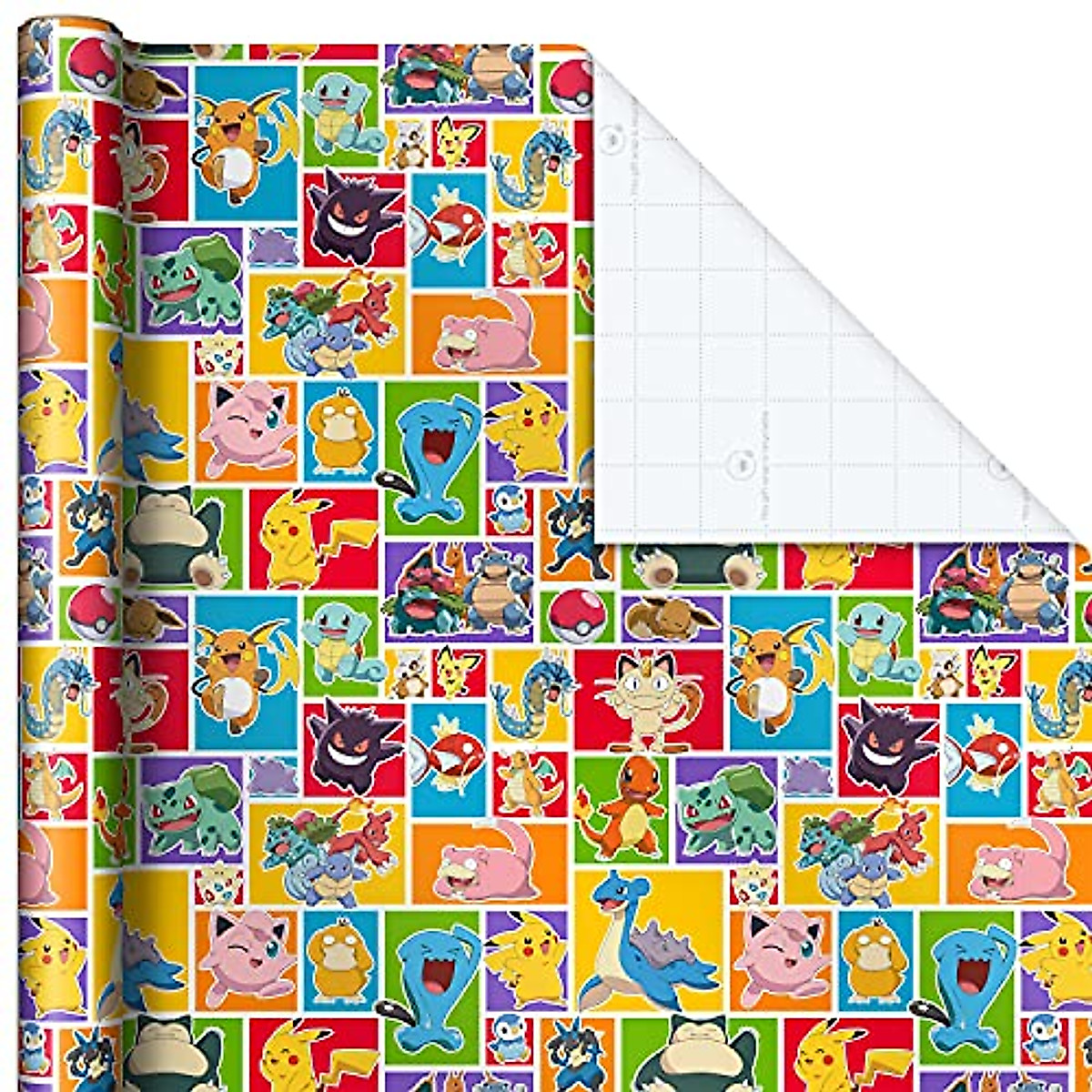 Hallmark Pokémon Wrapping Paper with Cutlines on Reverse (3 Rolls: 60 Sq. Ft. Ttl) with Pikachu, Charmander, Bulbasaur for Birthdays, Kids Parties, Gamers, Christmas Gifts
