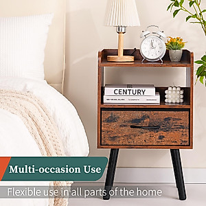 Yoobure Night Stand with Fabric Drawer, Modern Nightstand, Bedside Tables, Mid Century Nightstands with Open Storage Shelf, Wood Bedside Table, Small Night Stands for Bedrooms, 2-Tier Night Table