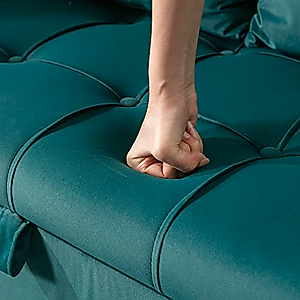 DM Furniture Mini Loveseat with Storage, Modern 53" Button Tufted Velvet Tiny Sofa Couches for Living Room/Bedroom/Office/End of Bed, Peacock Green