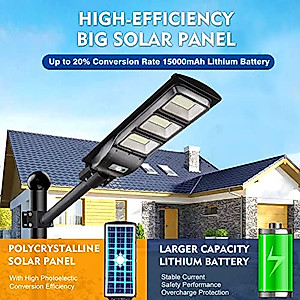 Wattake 300W Solar LED Street Light, 6000K 4000LM Outdoor Solar Powered Street Lights with Motion Sensor and Light Control for Parking Lot, Garage, Home, IP65 Waterproof, Wall or Pole Mount