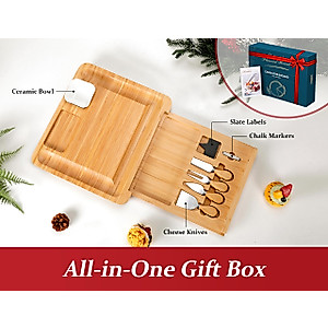 Easoger Cheese Board, Large Charcuterie Board Set, Bamboo Serving Platter, 4 Serving Knives and Utensils - House Warming Gifts, Wedding Gifts for Couples, Birthday Gift for Women or Men