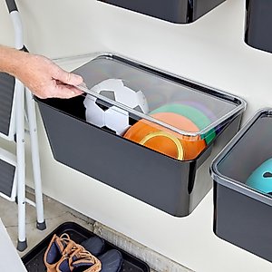 iDesign Storage Bin with Lid & Wall Mount Bracket, The Wallspace Collection – 18" x 12" x 8", Clear Bin