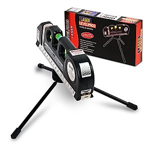 DNA Motoring TOOLS-00054 Adjustable Metric Ruler w/Triangle Bracket – 8 ft. Measuring Tape w/Three Mode Laser Line, Bubble Vials, Ruler Base