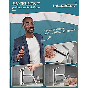 KUZOR Bathroom Faucets 1 or 3 Hole Single Handle Bathroom Sink Faucet Solid Brass Chrome Bathroom Faucet with Optional Deck Plate 4 Inch Centerset Pop Up Drain and Water Supply Hoses Included