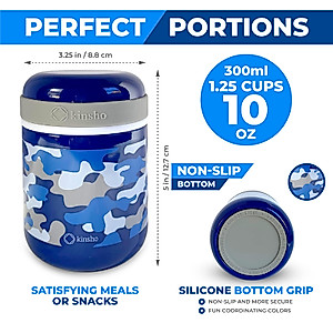 Thermos for Hot Food, Kids Lunch Insulated Stainless Steel Wide Mouth Jar, Boys Soup Container, Toddlers Day Care Pre-School, Leakproof Easy Grip Thermal Vacuum Seal 10 oz 300 ML Blue Orange Dinosaur