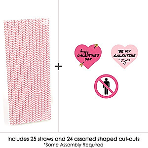 Big Dot of Happiness Be My Galentine - Paper Straw Decor - Galentine’s and Valentine’s Day Party Striped Decorative Straws - Set of 24