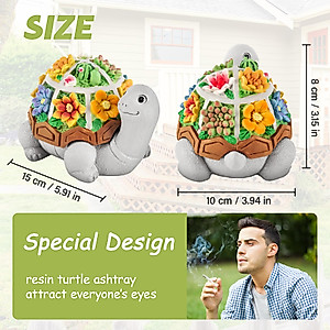 LESES Ashtray, Cute Turtle Cigarette Ashtray with Lid, Smokeless Waterproof Ash Tray Outdoor Resin Ashtray for Patio Home Office Gifts Indoor Ashtray