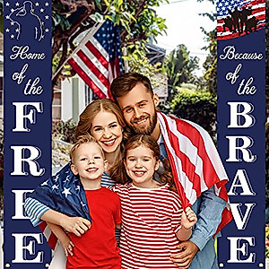 Patriotic Soldier Porch Sign Banners -“HOME of the FREE” and “Because of the BRAVE”- 4th of July Decor - American Flag Hanging Banner for Independence Day/ Memorial Day/ Veterans Day/ Labor Day