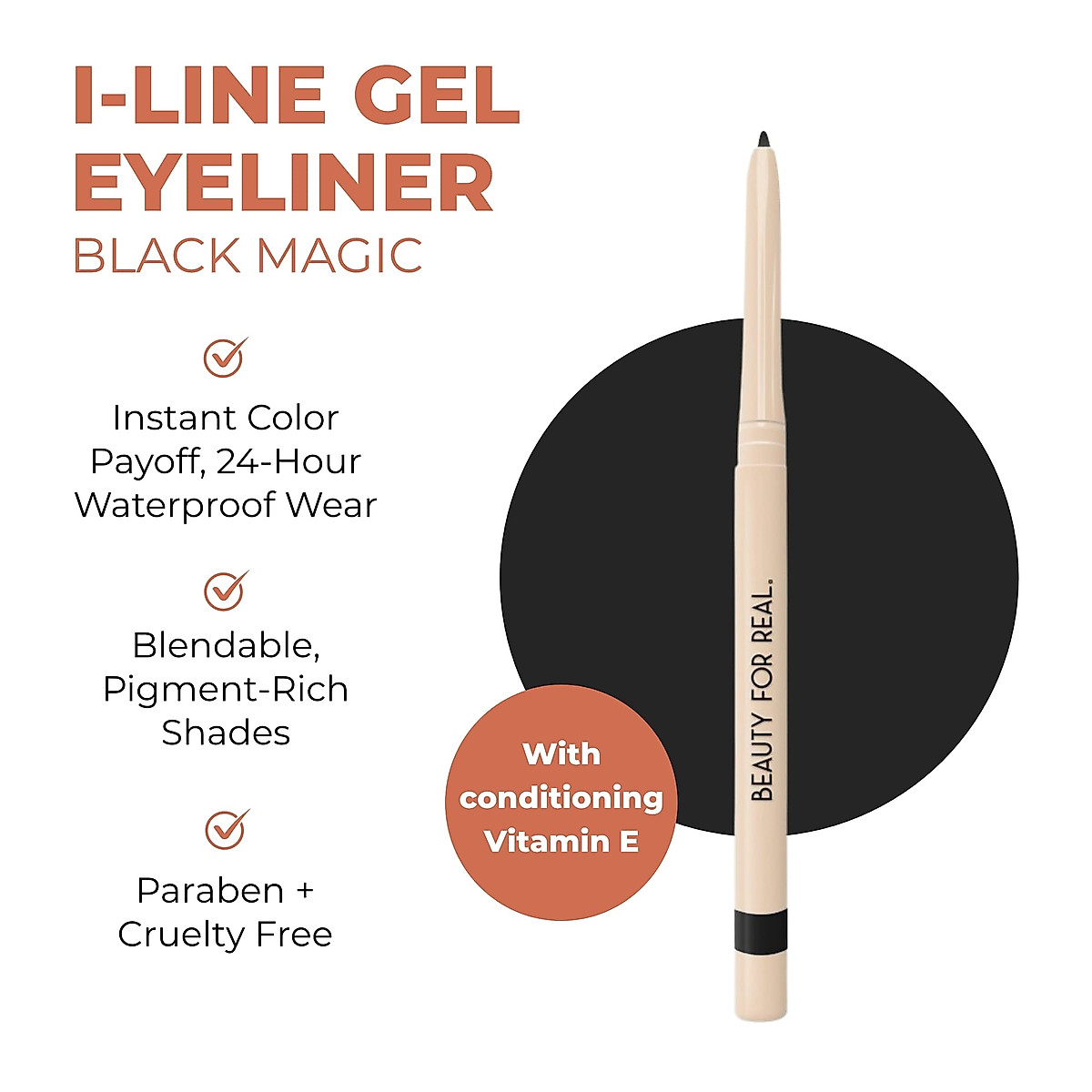 Beauty For Real I-Line 24-7 Eyeliner, Black Magic - Black Matte - Long-Wearing, Waterproof Gel Formula - Safe for Sensitive Eyes & Contact Lens Wearers - 0.01 oz