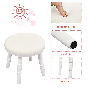 Costzon Kids Vanity Set, Wooden Princess Makeup Table with Cushioned Stool, Large Drawer, Solid Wooden Legs and Crown Mirror, Pretend Beauty Make Up Dressing Play Set for Girls Best Gift (White)