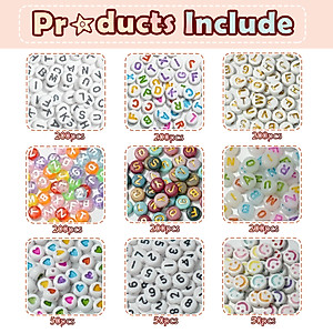 FZIIVQU 1400pcs 6 Colors 4x7mm Letter Beads for Bracelets Making Kit Alphabet Beads for Jewelry Making with Number Heart Beads Friendship Bracelet Kit