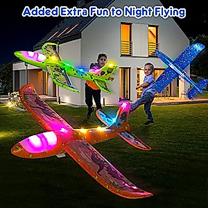 Lydaz 3 Pack Airplane Launcher Toys, 2 Flight Modes LED Slingshot Foam Airplanes for Kids with 3 DIY Stickers, Outdoor Sport Flying Toys Birthday Gifts for Boys Girls Age 3 4 5 6 7 8 10-12 Years Old