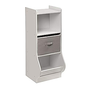 Badger Basket Upright Storage Nook with Reversible Basket, White, Melamine Surface, 2 Shelves, 1 Angled Bin, Customizable Storage Solution for Kids