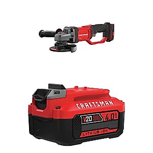 CRAFTSMAN V20 Angle Grinder, Small, 4-1/2-Inch with Lithium Ion Battery, 4.0-Amp Hour, Charger Sold Separately (CMCG400B & CMCB204)