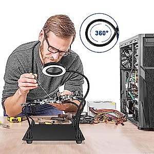 Magnetic Helping Hand, 10X Magnifying Glass with Light and Stand, Upgrade Soldering Helping Hands Station, 4 Flexible Metal Arms Heavy Duty Base Electronic Repair Tool for Soldering