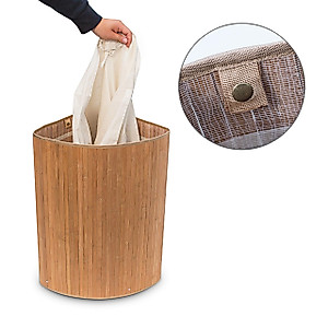 Relaxdays Folding Round Laundry Basket Bin Hamper, 65 x 41 cm, 64 L, Made of Bamboo, Foldable, Black