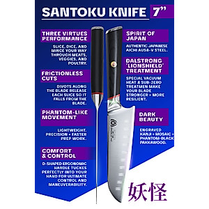 Dalstrong Santoku Knife - 7 inch - Phantom Series - Japanese High-Carbon AUS8 Steel - Pakkawood Handle - Razor Sharp Kitchen Knife - Asian Vegetable Knife - Sheath Included