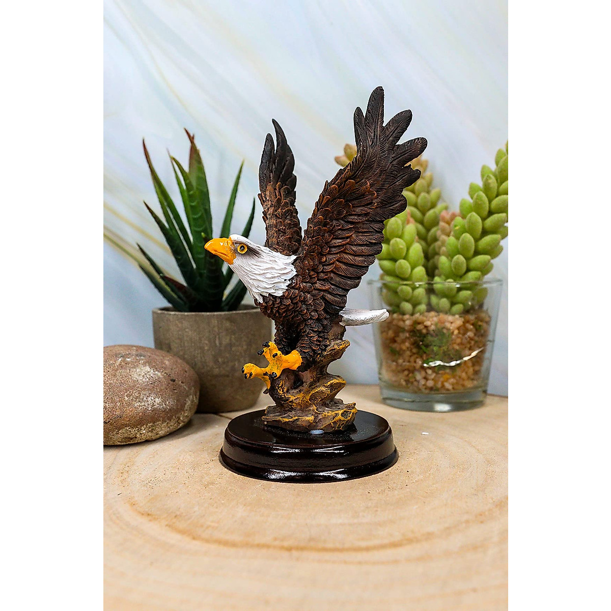 Ebros American Pride Swooping Bald Eagle with Spread Out Wings by Rocky Cliff Statue On Black Trophy Base 5.25" Tall USA Patriotic National Emblem Independence Day American Home Decor Figurine