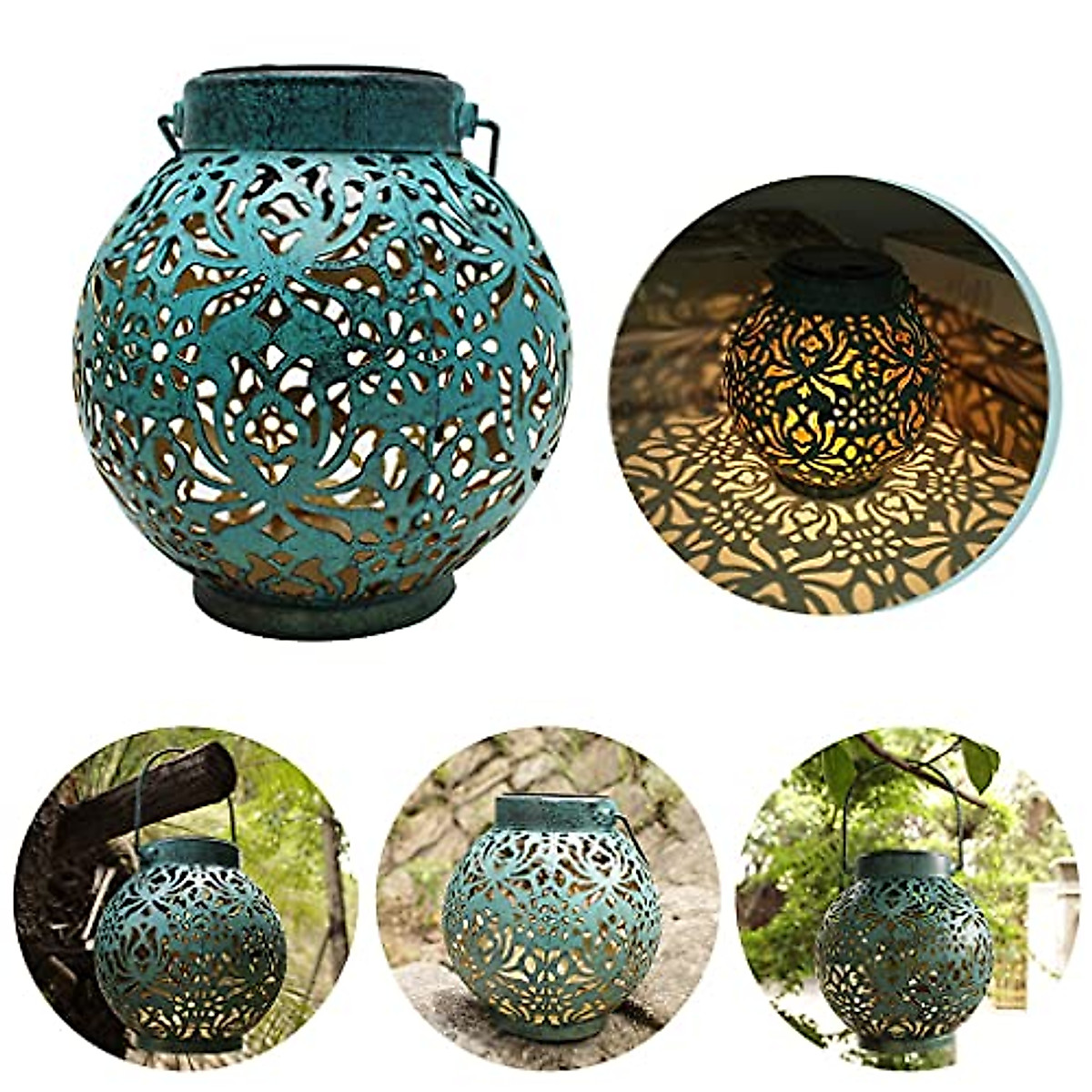 DJASM 2pcs Outdoor Waterproof Solar Lamp Led Hanging Lantern Light for Home Garden Yard Pathway Retro Hollow Solar Powered Decoration Light