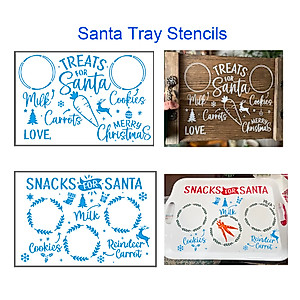 Dear Santa Tray Stencils for Painting on Wood, Christmas Theme Santa Plate Stencils, Santa Milk Carrot Cookies for Santa Tray Stencils 7PCS