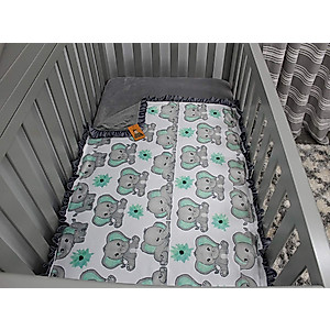 Dear Baby Gear Elephant Baby Blanket - Double Layer Infant Blanket - Toddler Blankets for Boys and Girls - Gray and Mint Elephant Calf with Flowers, Gray Ruffles - 43" x 33"