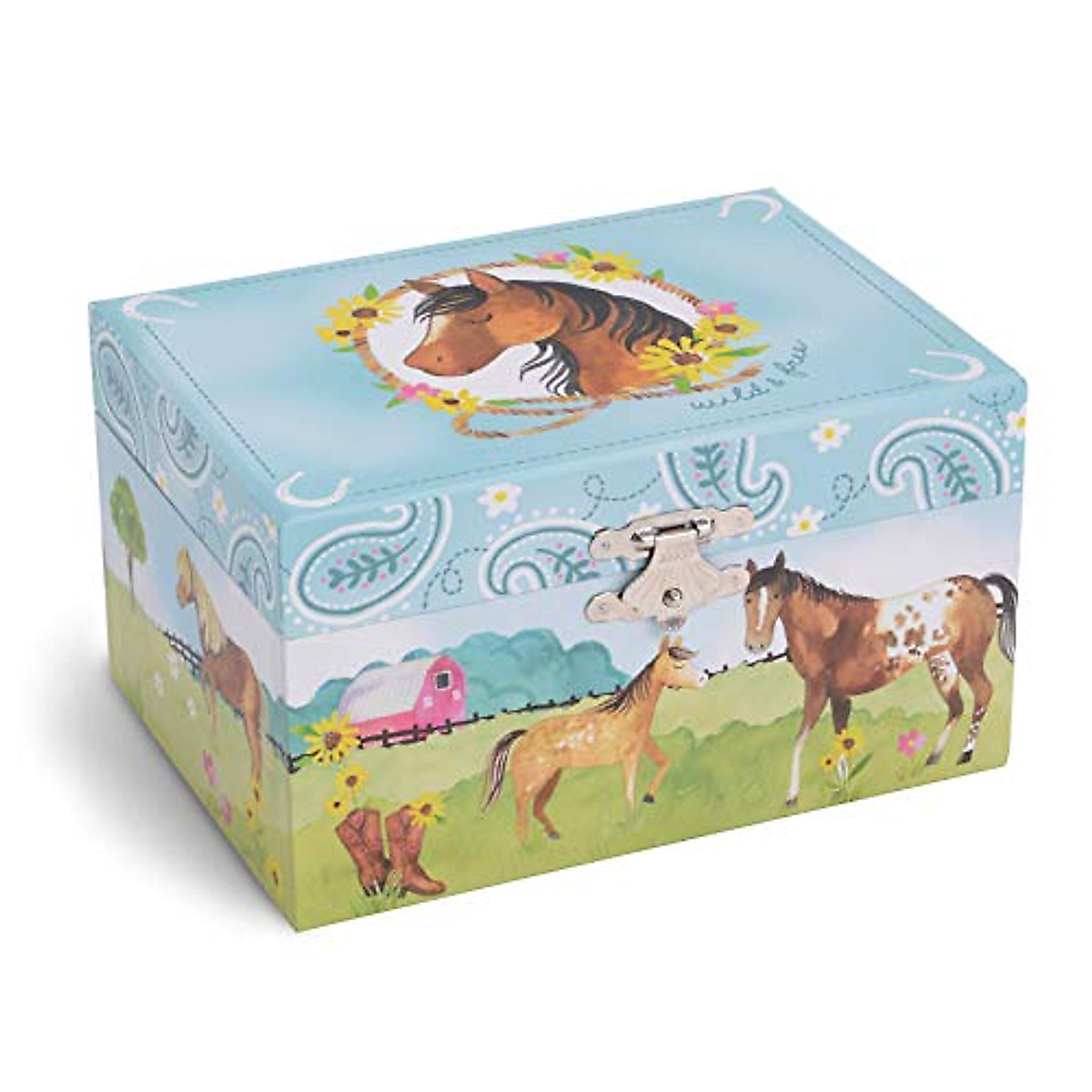 Jewelkeeper Girl's Musical Jewelry Storage Box with Spinning Horse, Barn Design, Home on The Range Tune