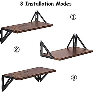 VECELO Floating Shelves, 3 Sets of Wall Mounted Shelf for Bathroom Decor, Bedroom, Living Room and Plants - Classic Brown