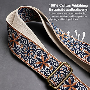 Nefelibata Purse Strap, 2"Cowhide Head Wide Shoulder Strap Adjustable Replacement,Retro Jacquard Embroidery Multi-pattern Crossbody Bag Straps for Handbag,Crossbody Bags(Blue flower embroidery)