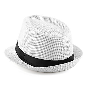 FALETO Unisex Summer Panama Straw Fedora Hat Short Brim Beach Sun Cap Classic (#011 Pack for 4 Colros)