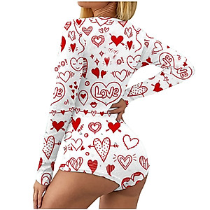 Lingerie for Women's Valentines Onesie Pajamas One Piece Bodysuit Bodycon Romper Teddy Jumpsuit Backless Babydoll, Multicolor, Large